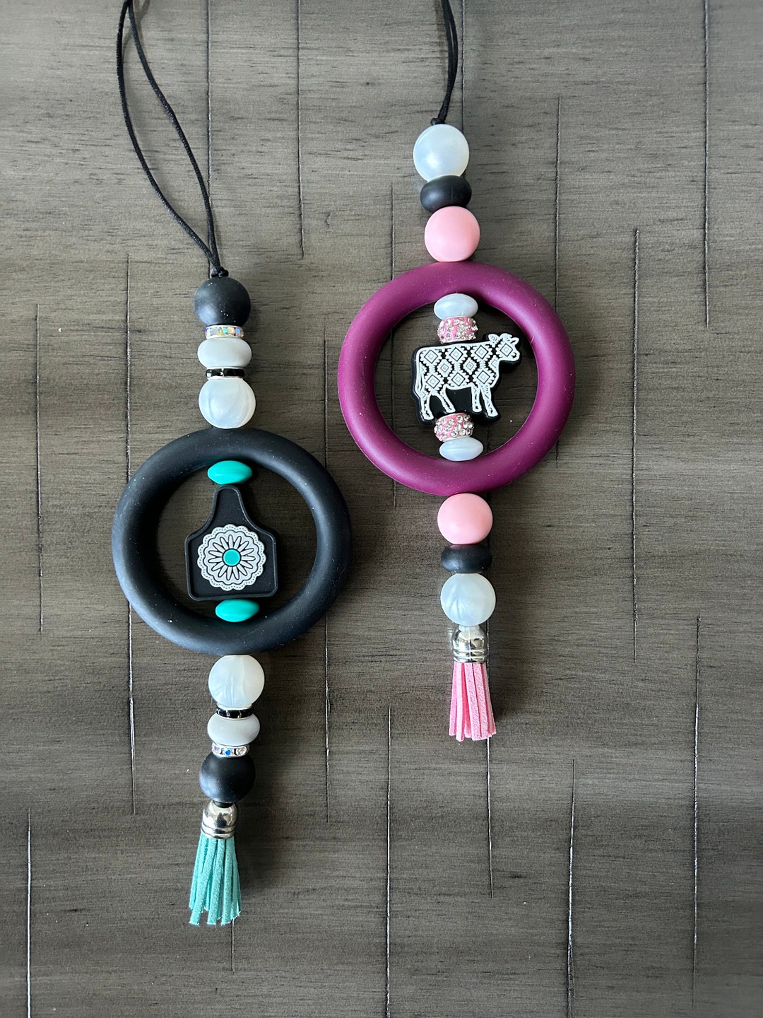 Western Car Charms Cow Cow Tag Western Rustic Keychain Car Accessories ...