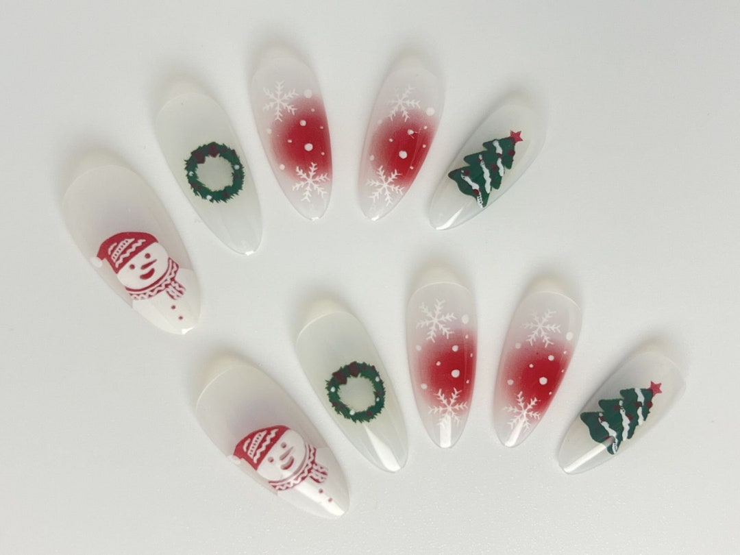 Snowman Nails, Christmas Nails,blusher Nails, Wreath Nails, Snowflake ...
