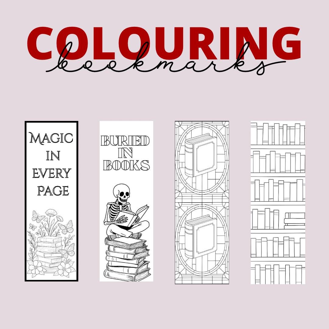 Printable Coloring Bookmarks for Book Lovers: Black & White Designs ...