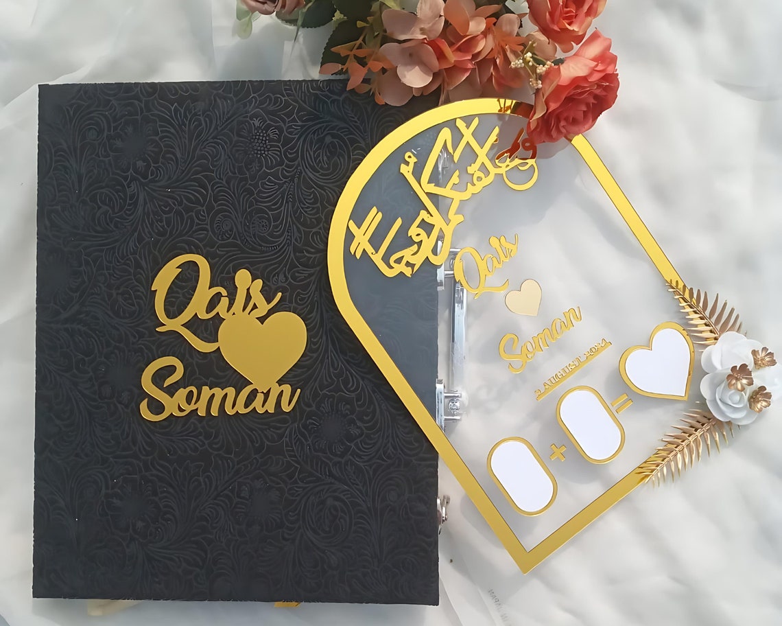 Handmade Arched Acrylic Nikah Couple Thumbprints Board Certificate ...