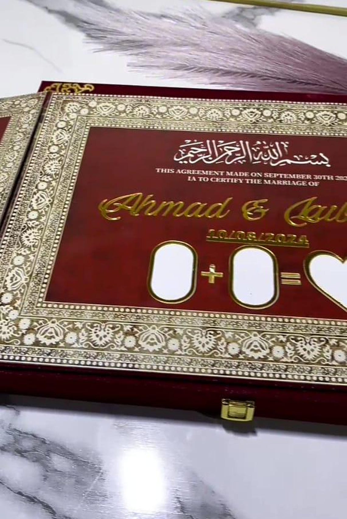 Personalized Nikah Certificate Book Box Red Nikkah Thumbprints and ...