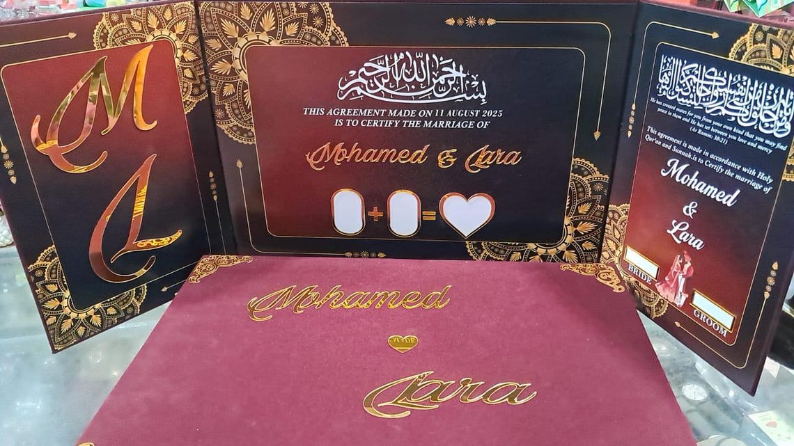 Personalized Red Nikah Certificate Book Box, Thumbprint Wedding ...