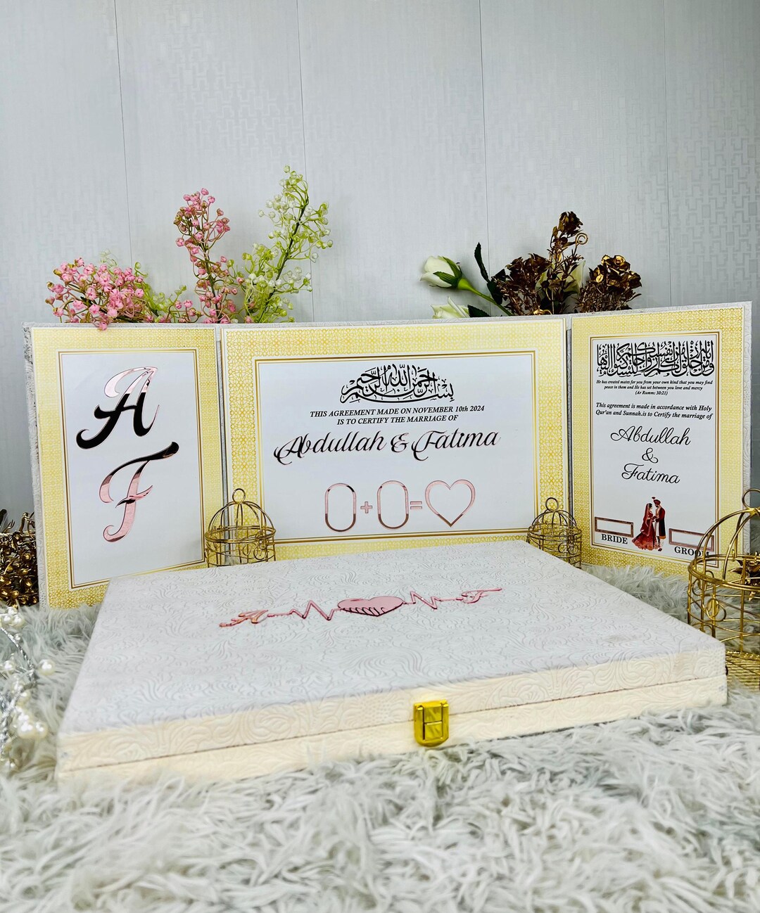Personalized Nikah Certificate Book Box Red Nikkah Thumbprints and ...