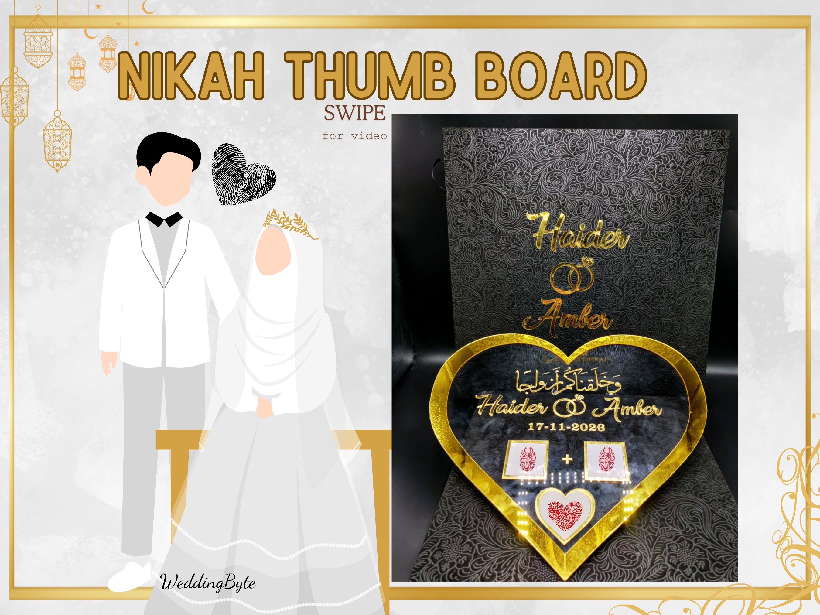 Acrylic Heart Shape Nikah Thumbprints Board Frame Personalized Nikah ...