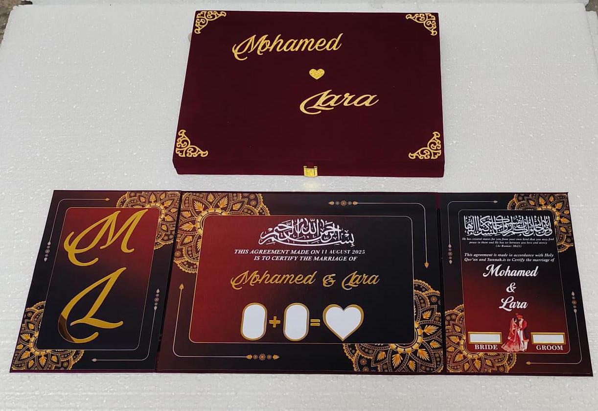 Personalized Red Nikah Certificate Book Box, Thumbprint Wedding ...