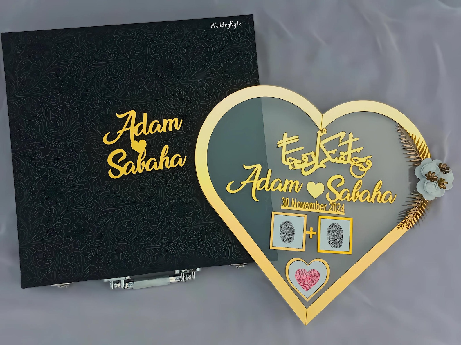Personalized Nikkah Thumbprint Board, Acrylic Heart, Islamic Wedding ...