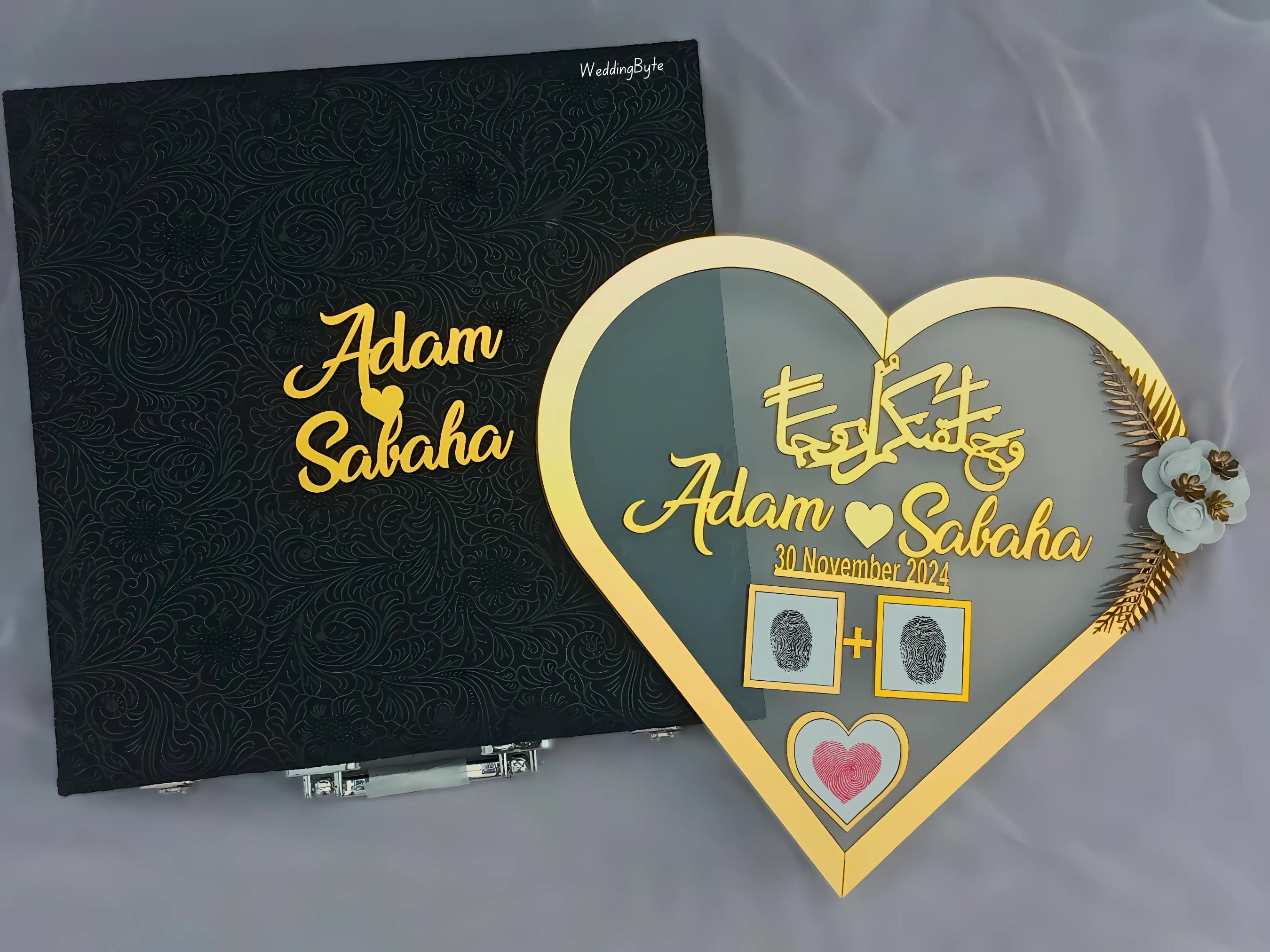 Acrylic Heart Shape Nikah Thumbprints Board Frame Personalized Muslim ...