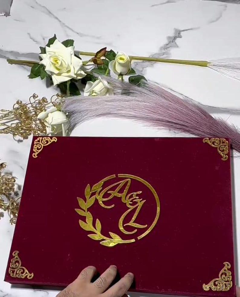 Personalized Nikah Certificate Book Box Red Nikkah Thumbprints and ...