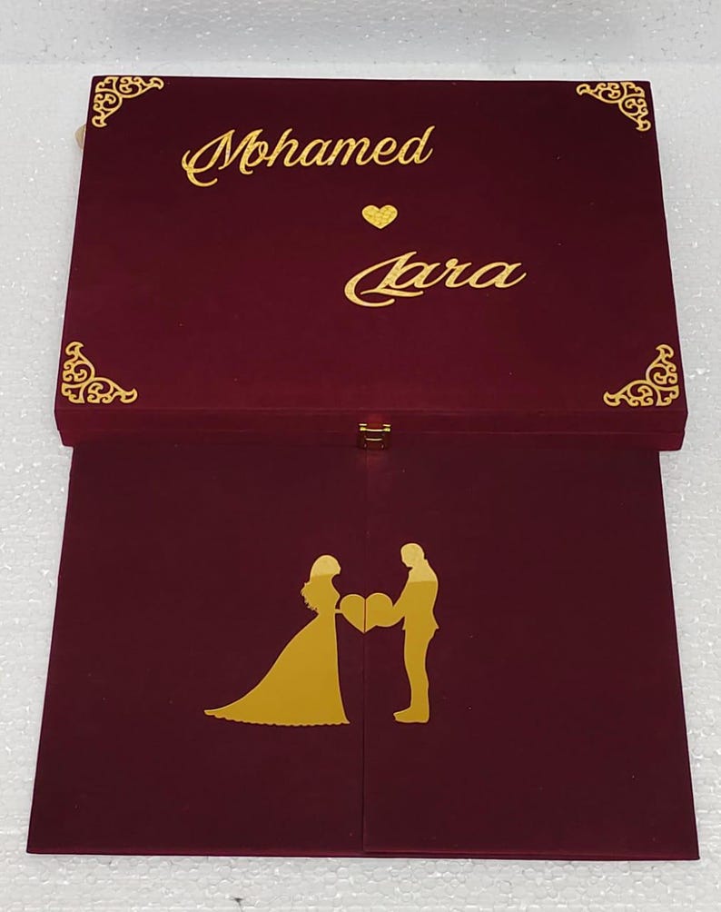 Personalized Nikah Certificate Book Box Red Nikkah Thumbprints and ...