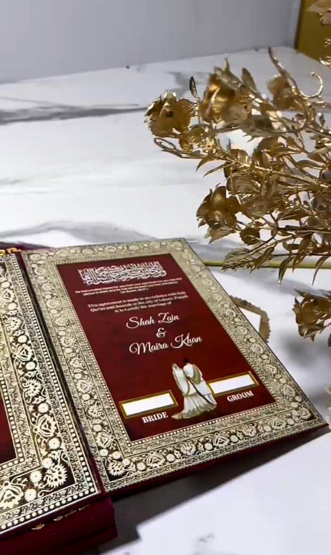 Personalized Nikah Certificate Book Box Red Nikkah Thumbprints and ...