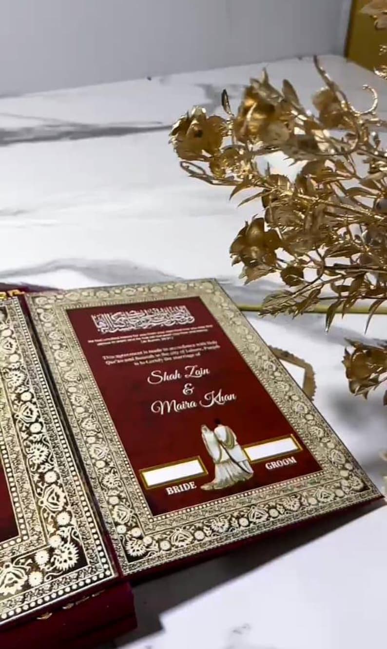 Personalized Red Nikah Certificate Book, Thumbprint Signature, Muslim ...