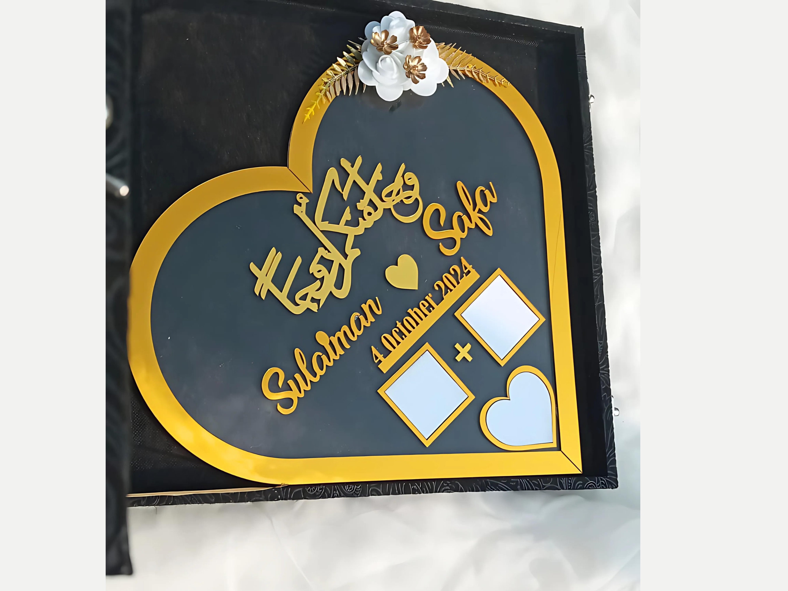 Acrylic Heart Shape Nikah Thumbprints Board Frame Personalized Muslim ...