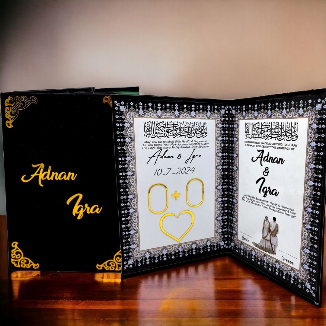 Personalized A4 Black Nikah Certificate Book Thumbprints and Signature ...