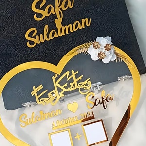 Acrylic Heart Shape Nikah Thumbprints Board Frame Personalized Muslim ...