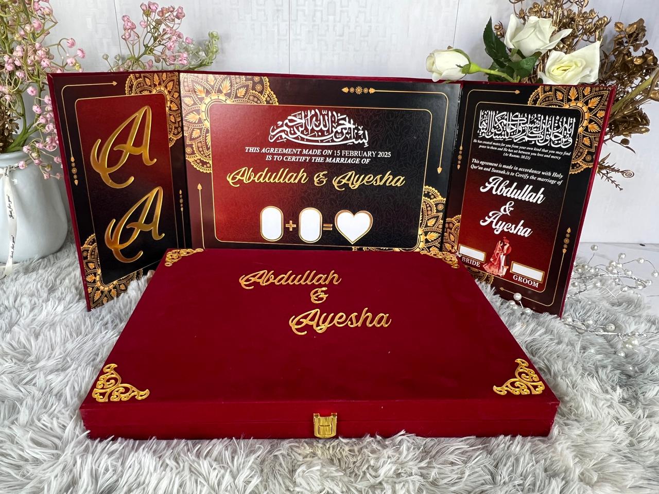 Personalized Nikah Certificate Book Box Red Nikkah Thumbprints and ...