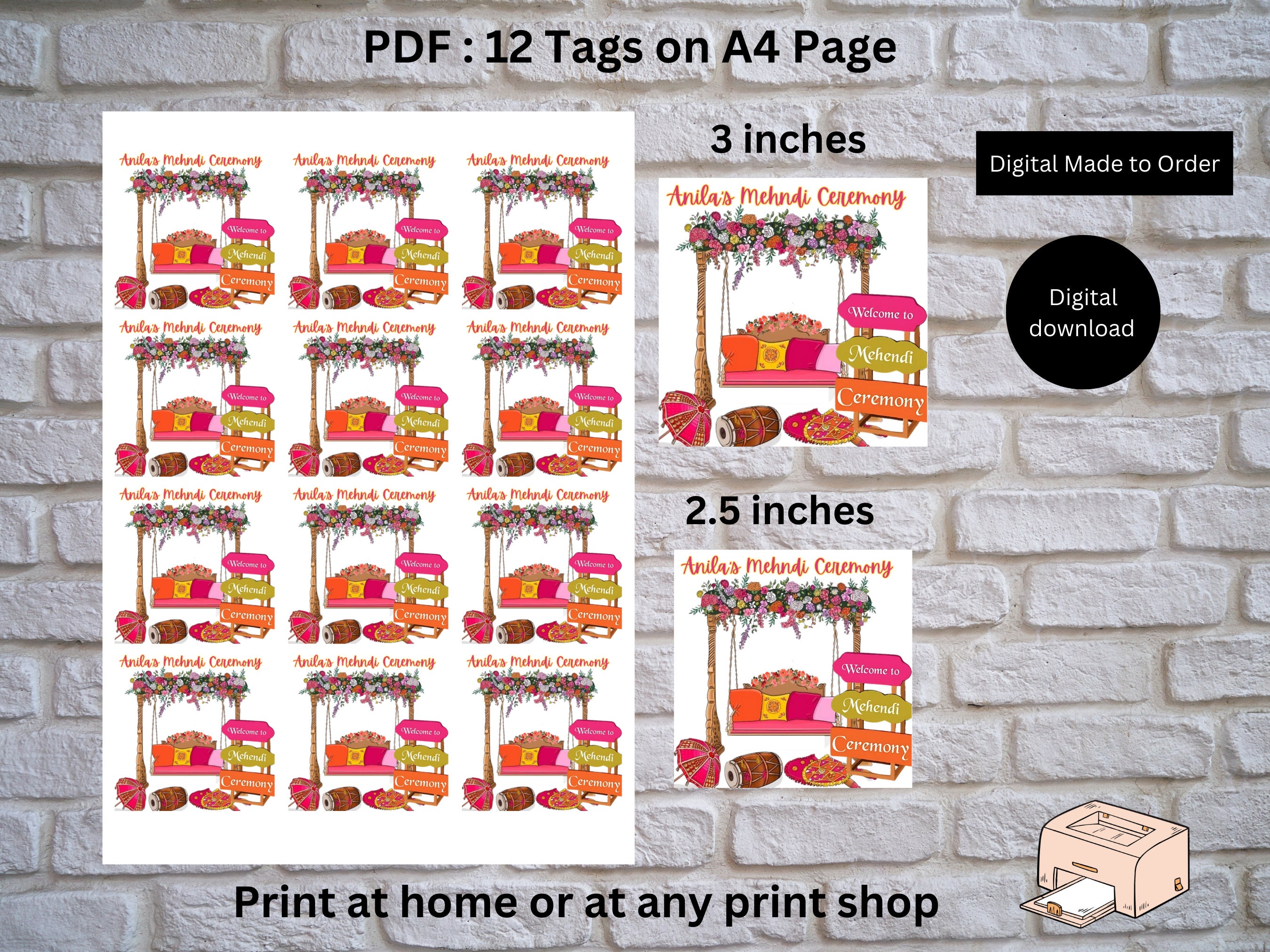 Methai Topper Mehndi Tags Favour Sticker Muslim Desi Pakistani Wedding ...