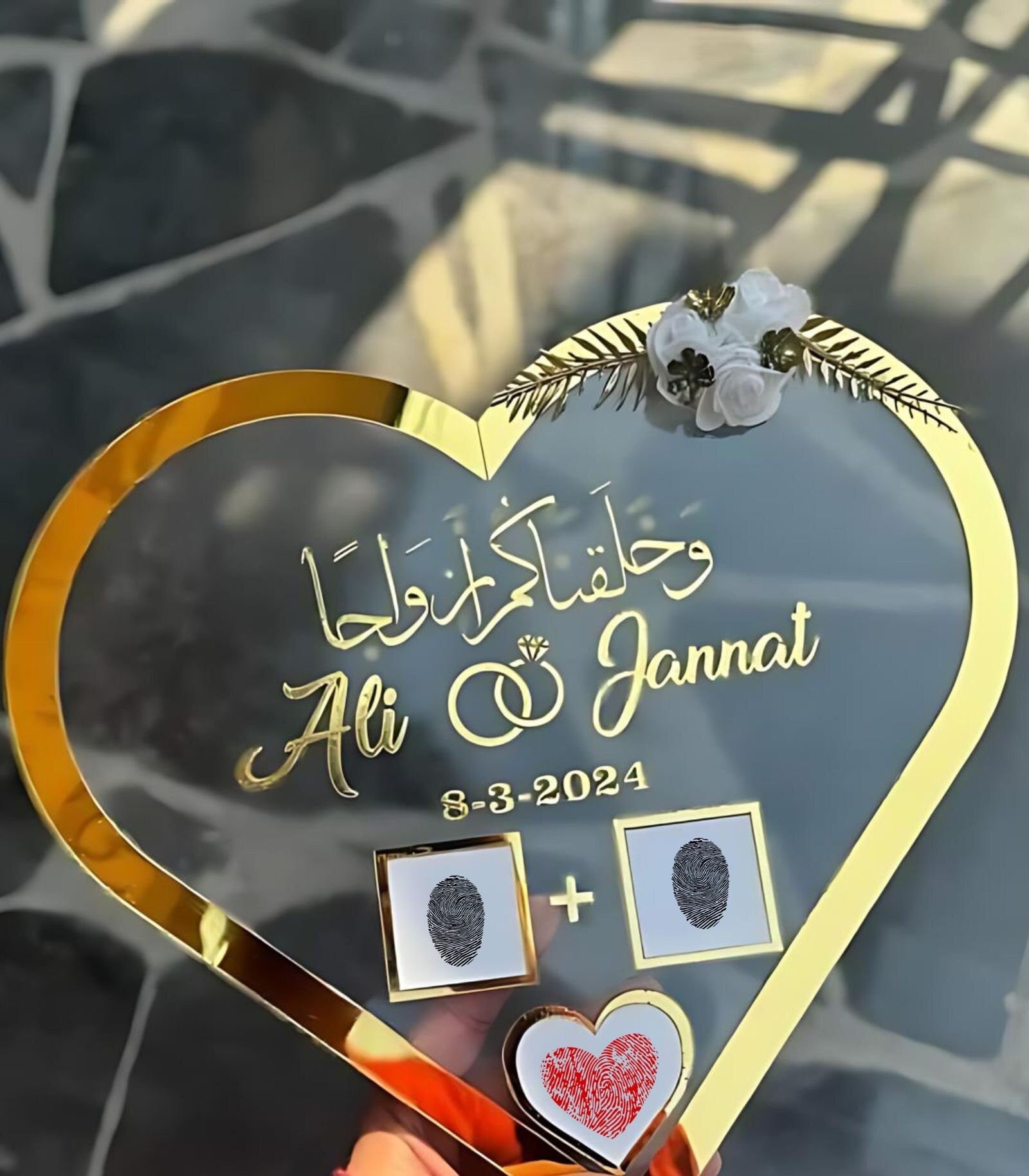 Acrylic Heart Shape Nikah Thumbprints Board Frame Personalized Muslim ...