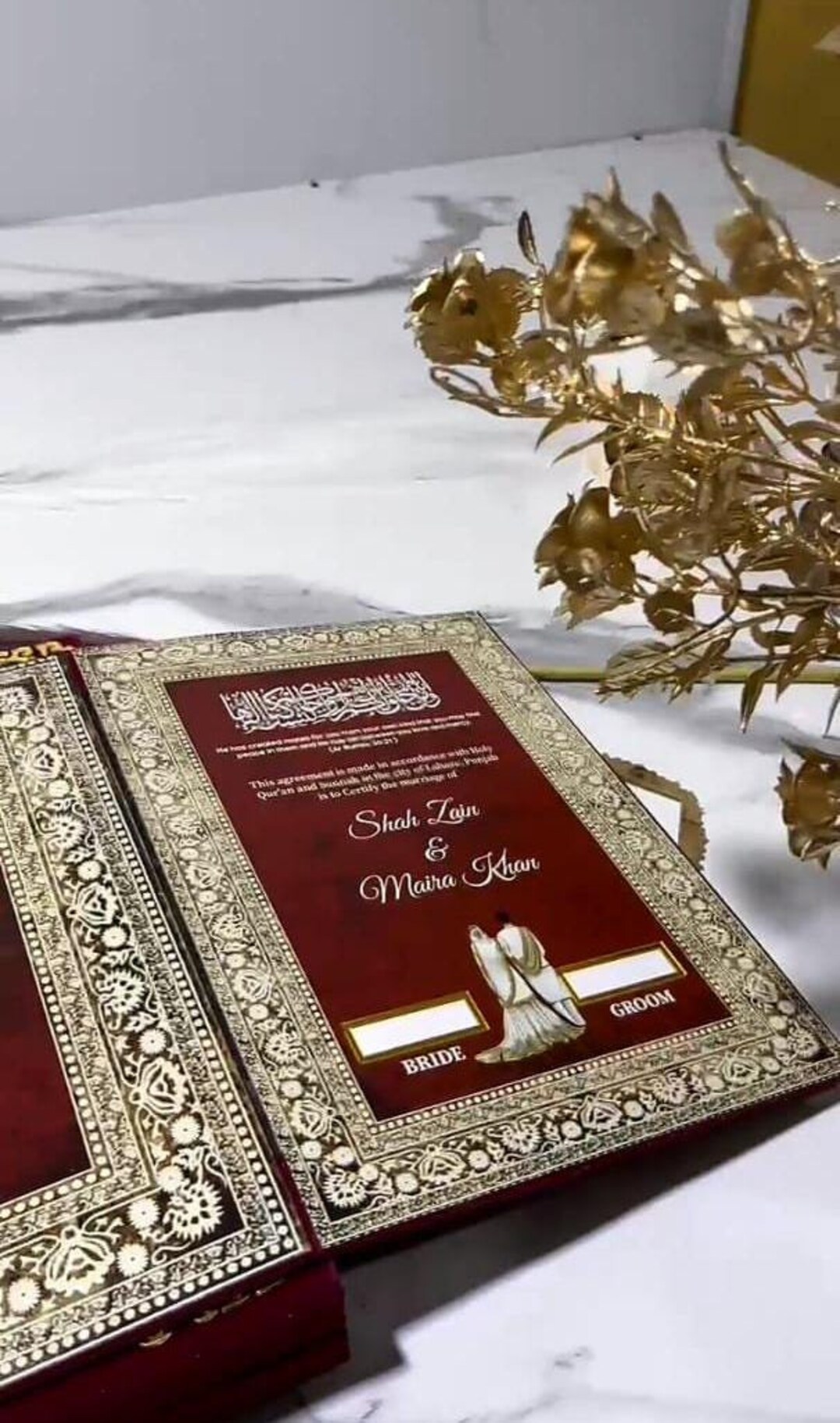 Personalized Nikah Certificate Book Box Red Nikkah Thumbprints and ...