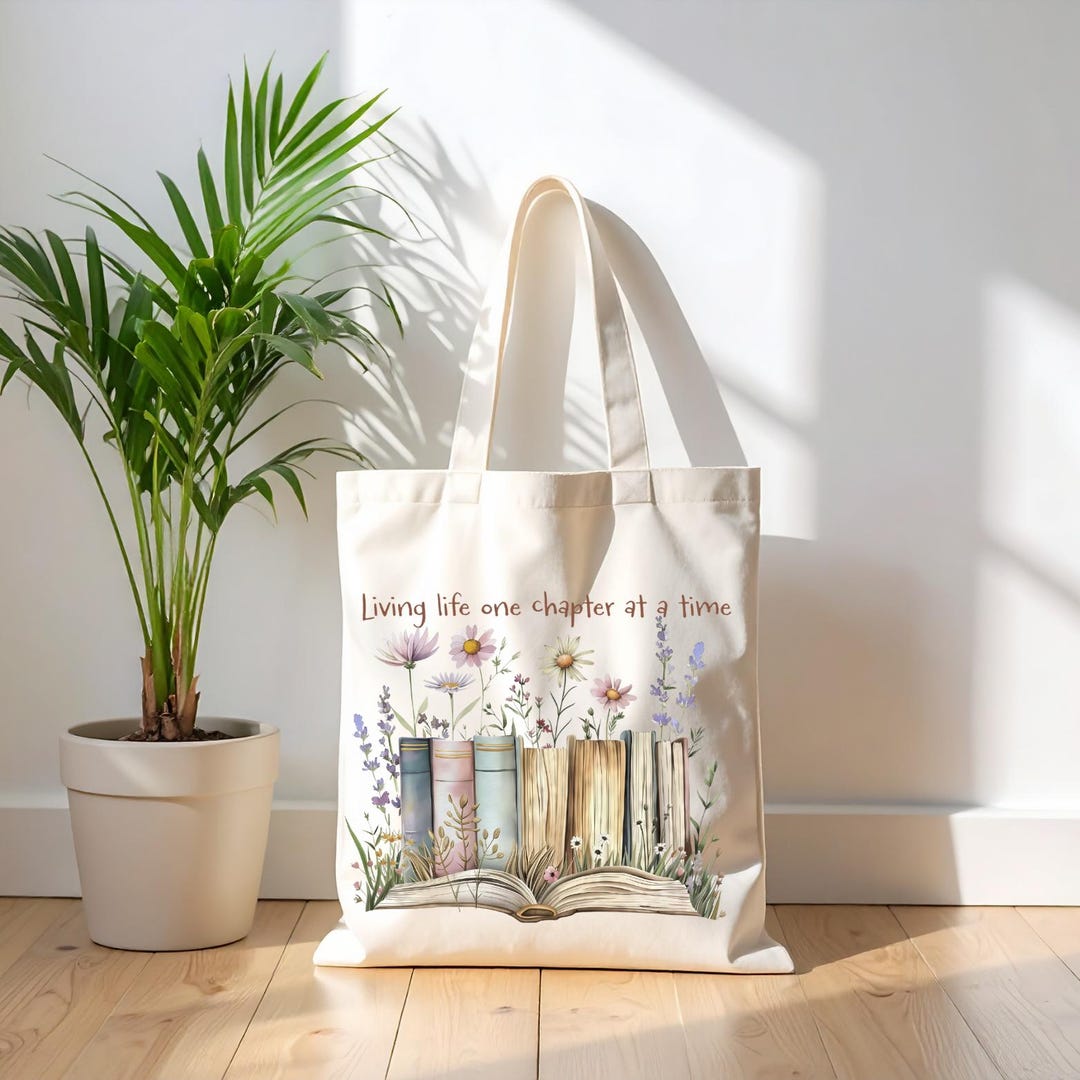 Book Lover Tote Bag: Floral Design, 100% Cotton Canvas - Etsy