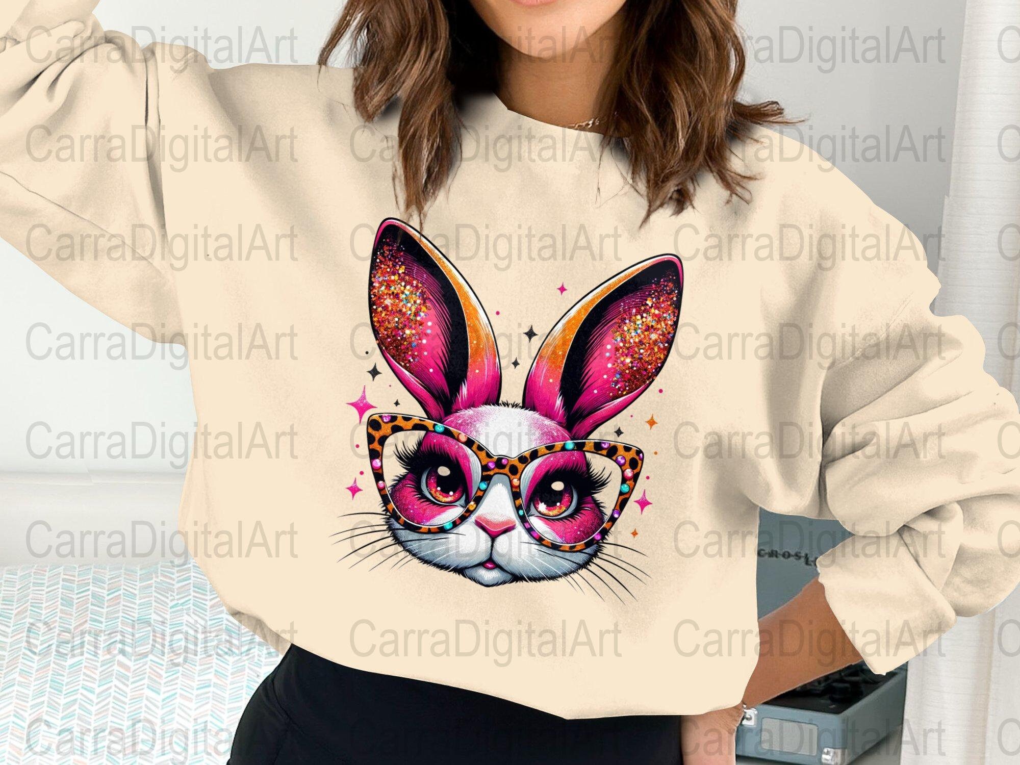 Cute Easter Bunny Face PNG, Sparkly Glitter Bunny Ears, Digital ...