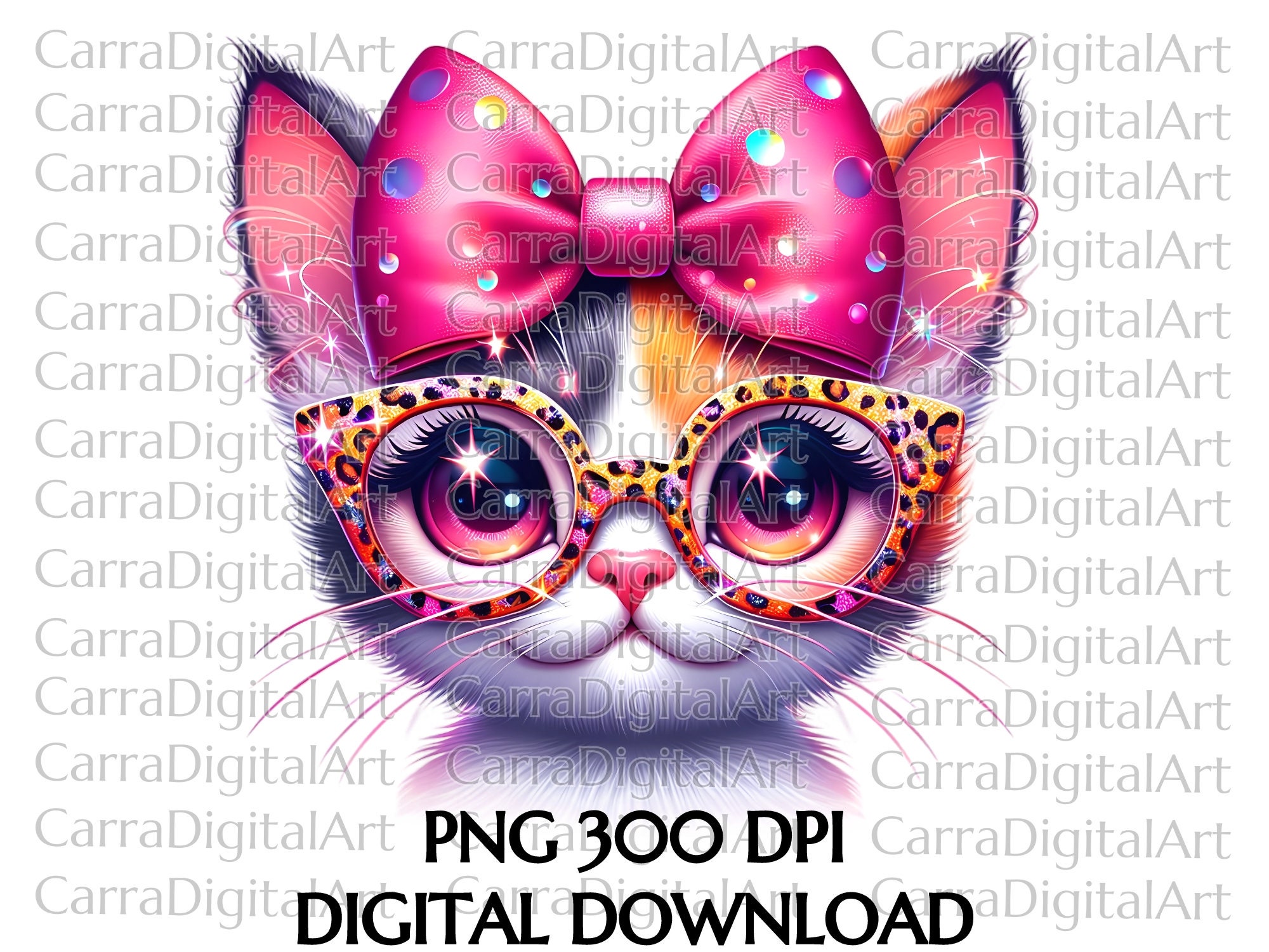 Cute Cat PNG, Kawaii Kitty Clipart With Bow, Colorful Cat Digital ...