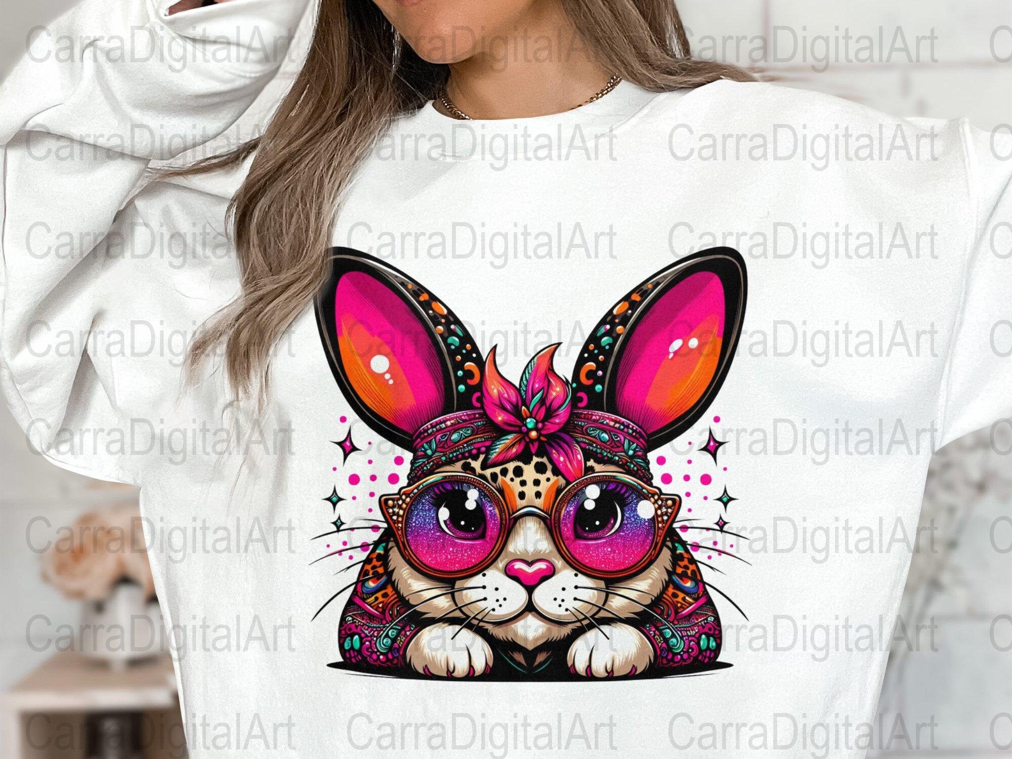 Colorful Boho Bunny Clipart, Easter Bunny PNG, Cute Rabbit Digital ...