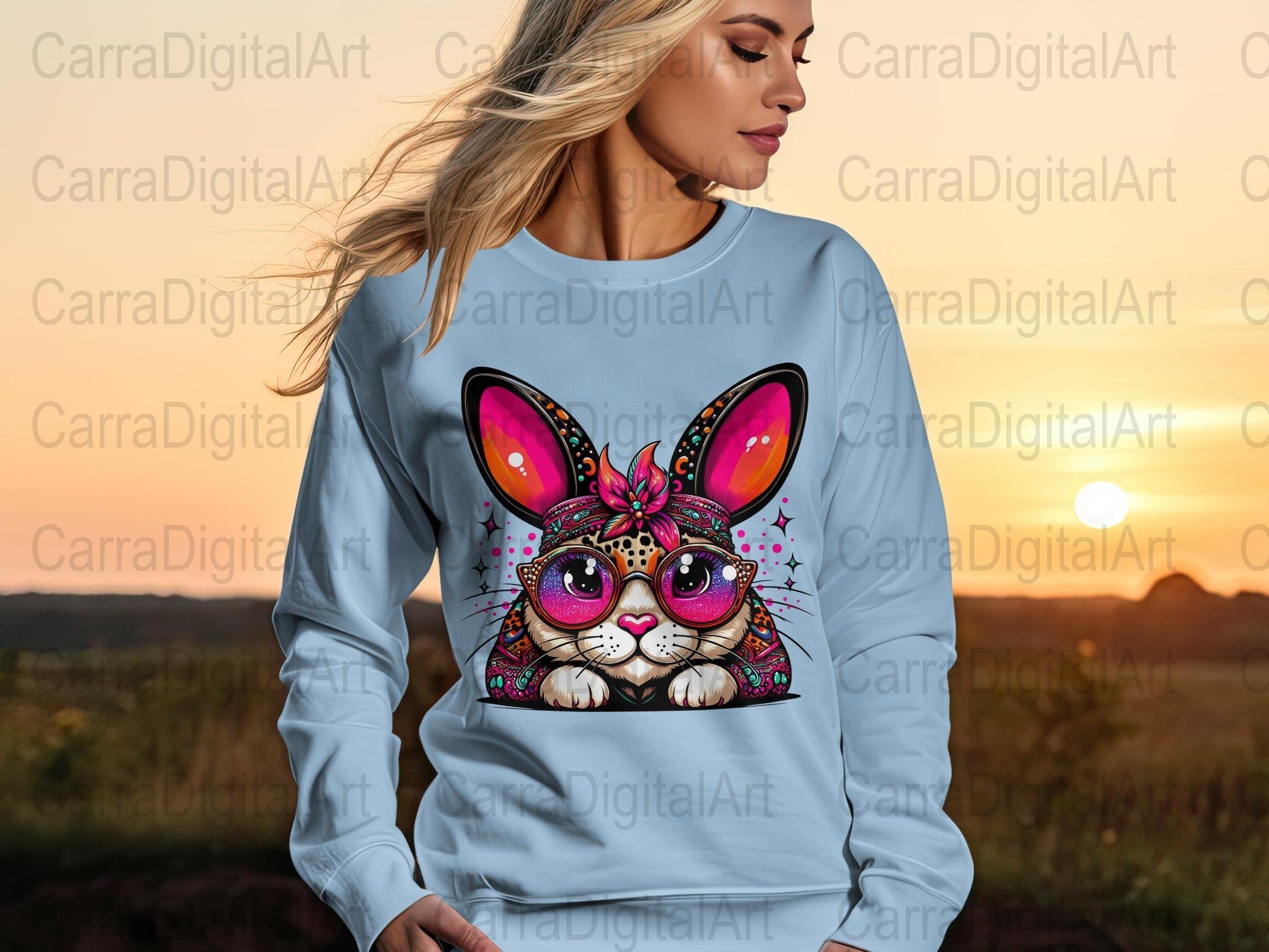 Colorful Boho Bunny Clipart, Easter Bunny PNG, Cute Rabbit Digital ...