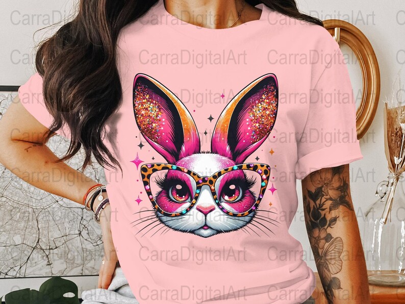 Cute Easter Bunny Face PNG, Sparkly Glitter Bunny Ears, Digital ...