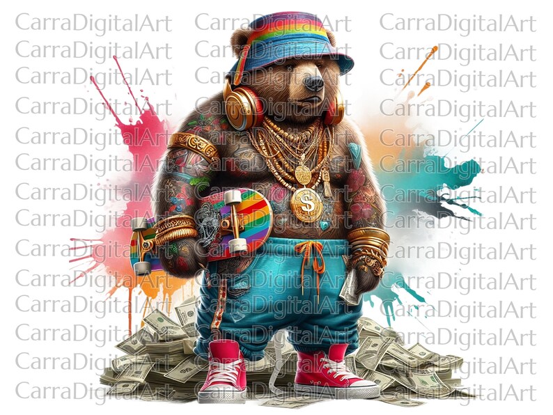 Hip Hop Teddy Bear Clipart Png Design Digital Download, Gangsta Rap ...
