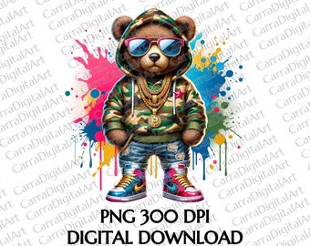 Hip Hop Teddy Bear PNG Download, Urban Graffiti Dope Bear Clipart, Cool ...