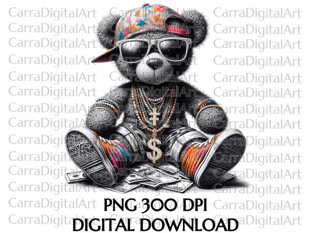 Graffiti Hip Hop Teddy Bear Clipart, Cartoon Bear PNG, Sublimation ...