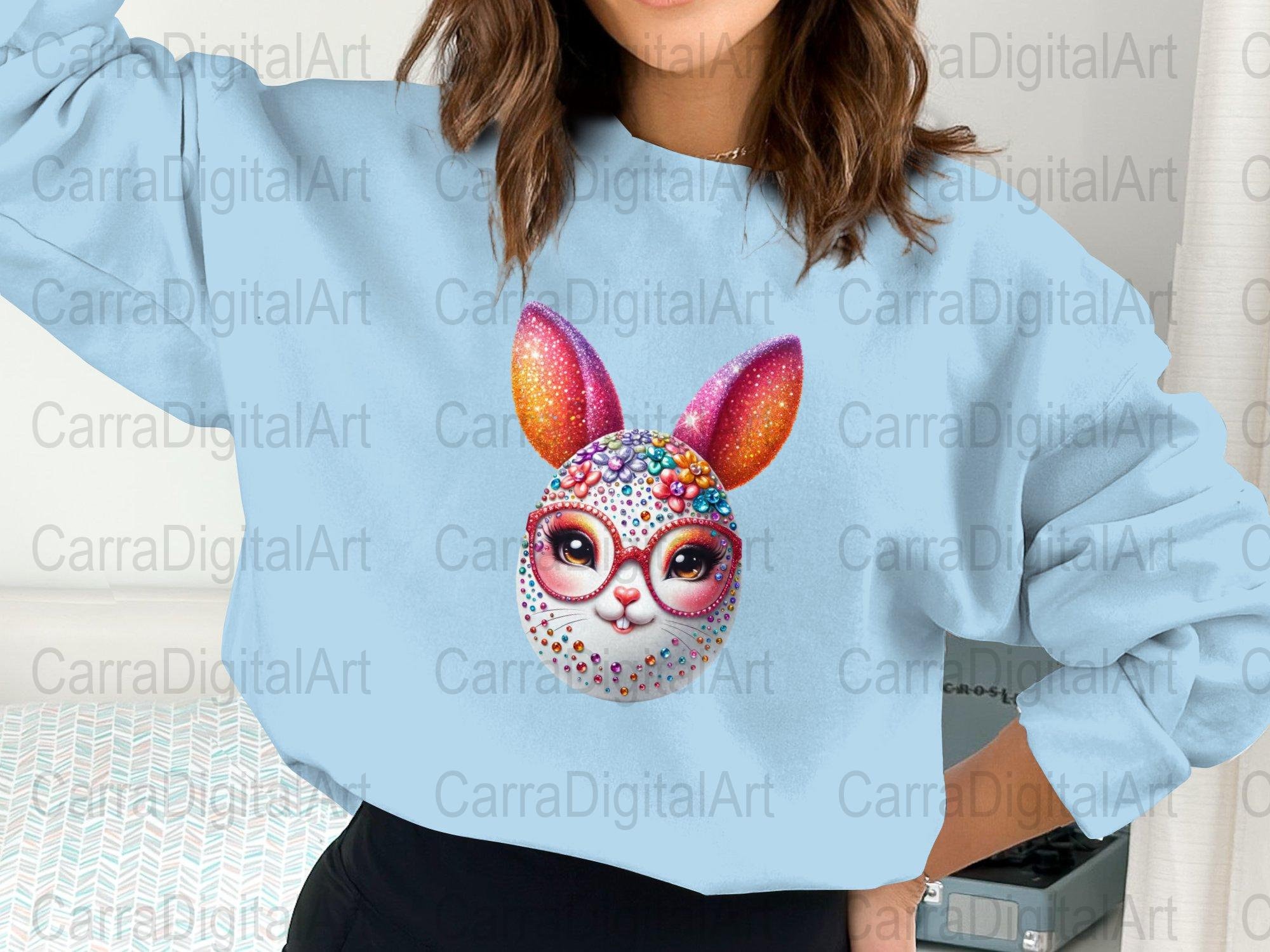 Cute Easter Bunny Face PNG, Glitter Bunny Ears Digital Download, Floral ...