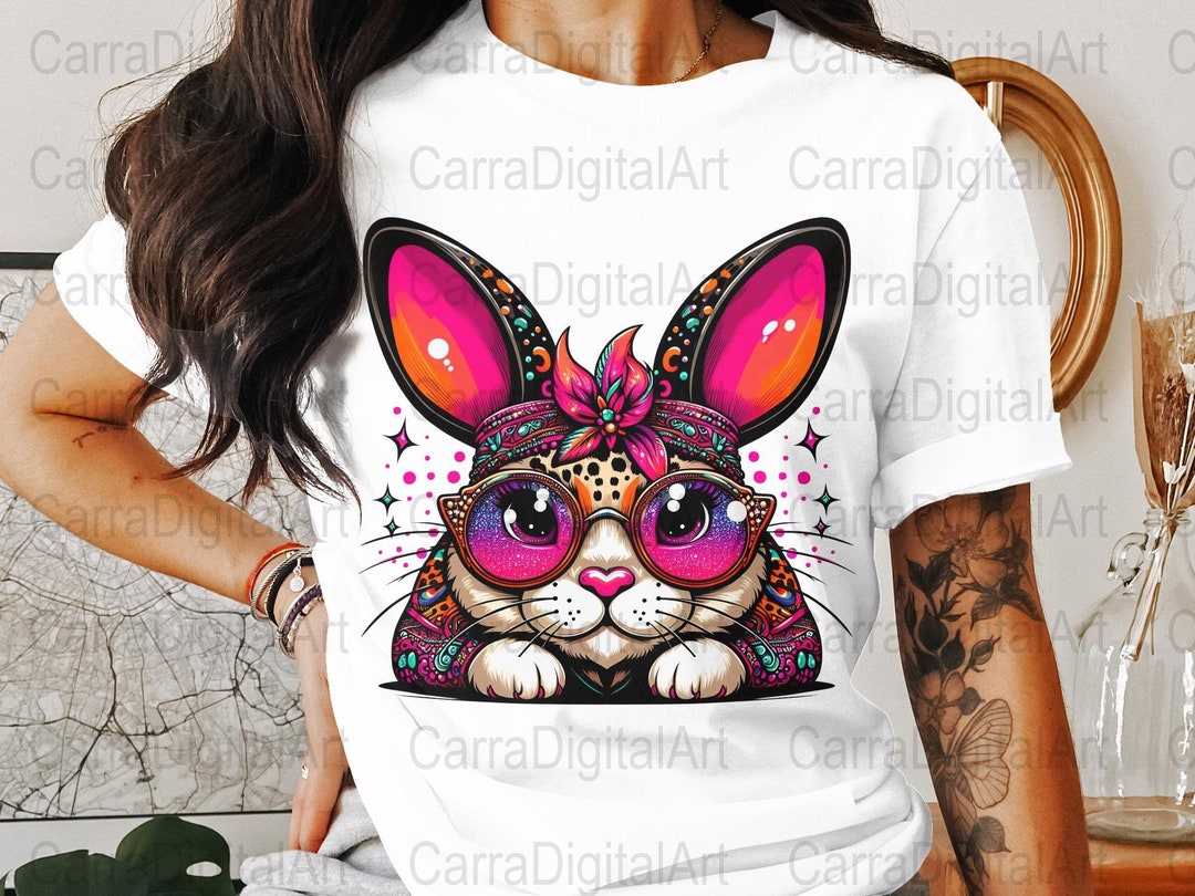 Colorful Boho Bunny Clipart, Easter Bunny PNG, Cute Rabbit Digital ...