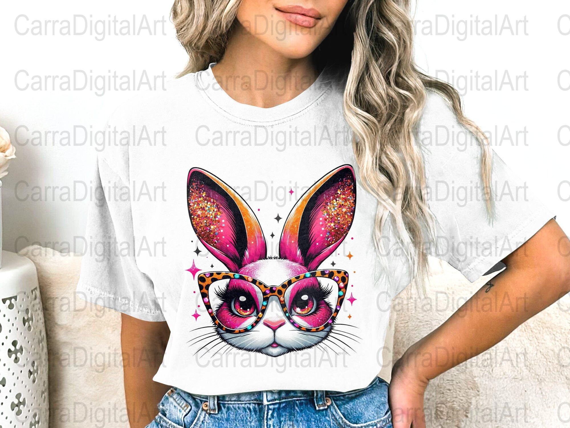 Cute Easter Bunny Face PNG, Sparkly Glitter Bunny Ears, Digital ...
