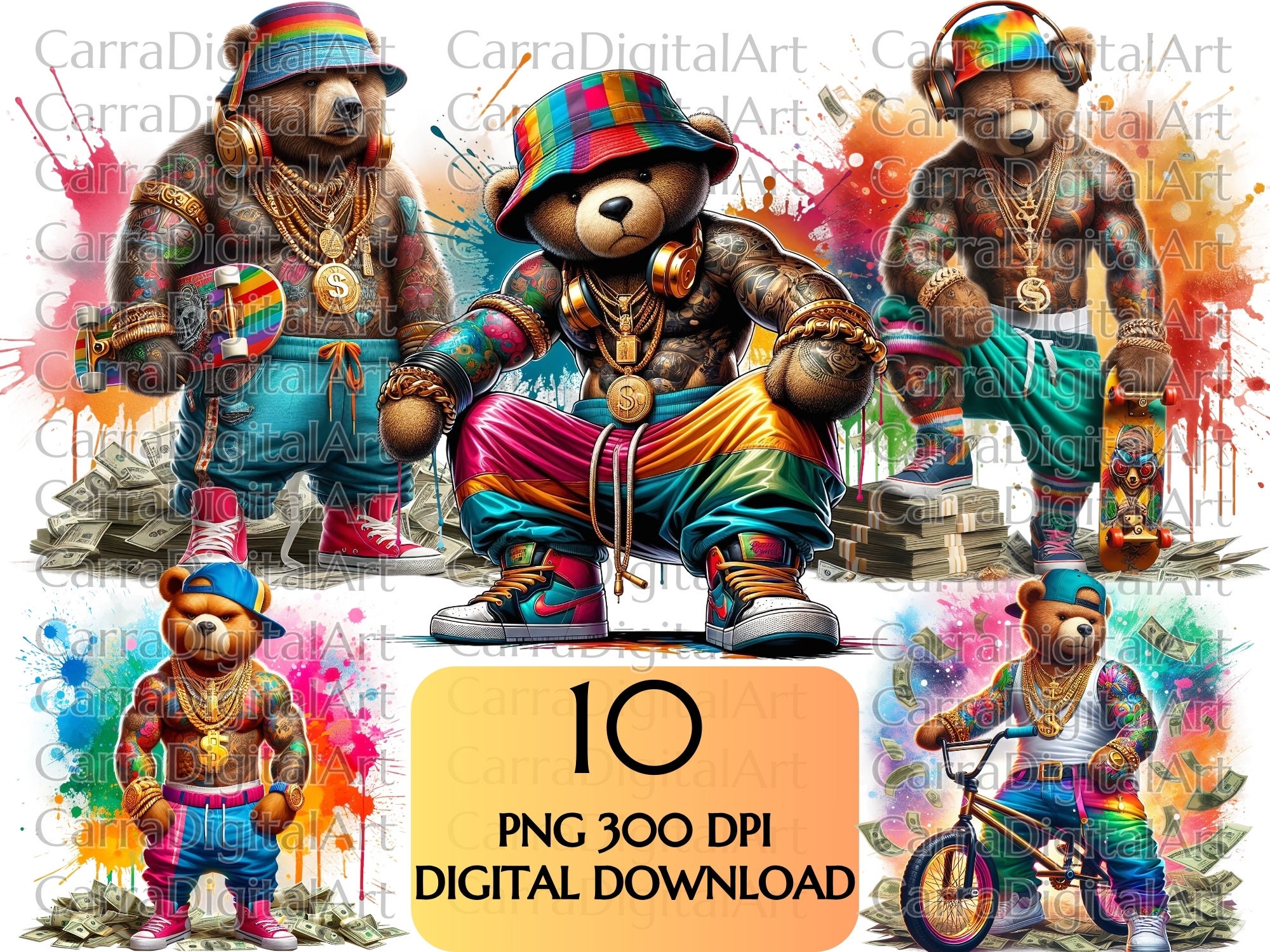 Hip Hop Teddy Bear Clipart Png Design Digital Download, Gangsta Rap ...