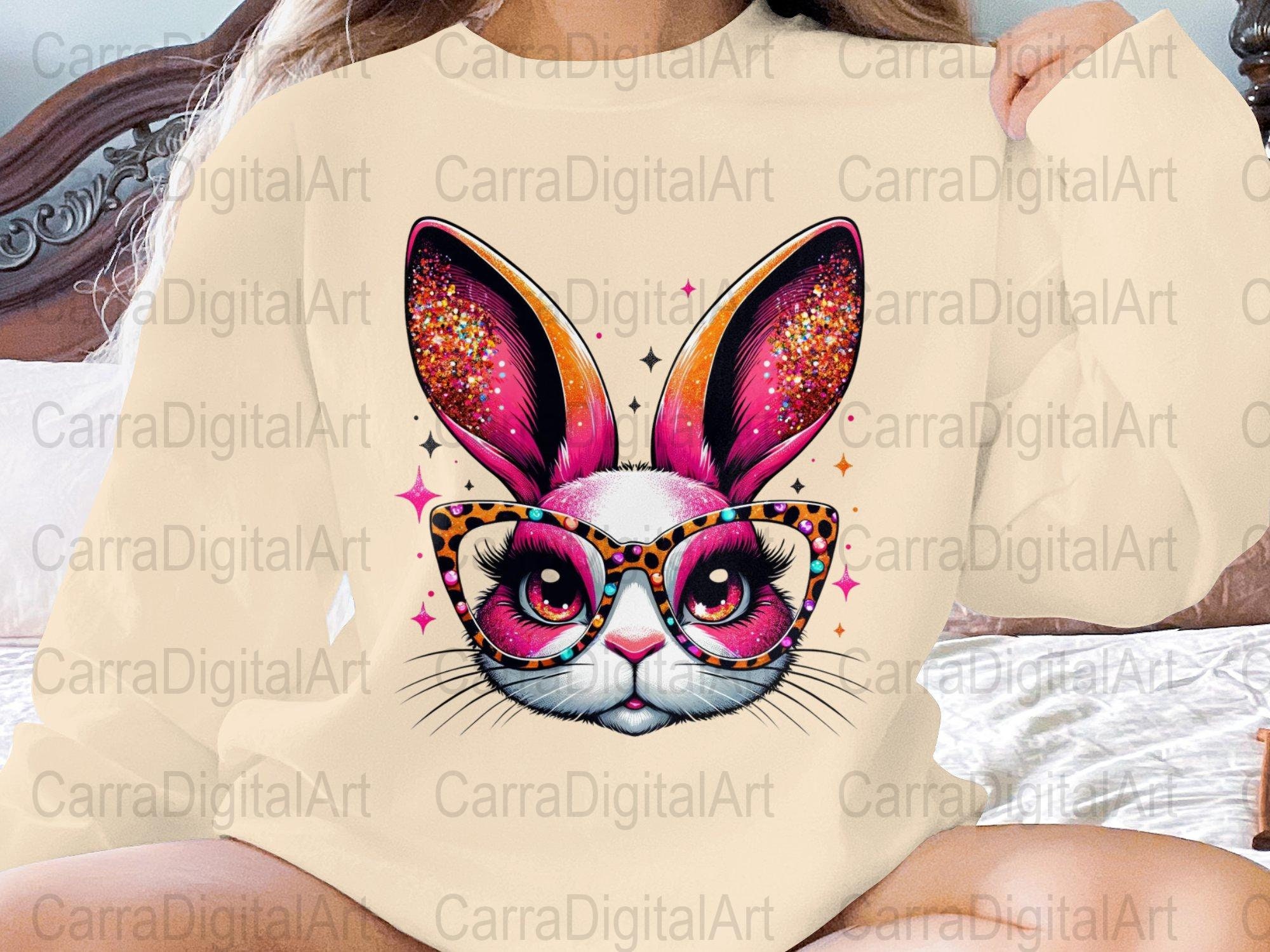 Cute Easter Bunny Face PNG, Sparkly Glitter Bunny Ears, Digital ...
