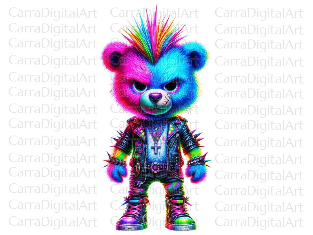 Colorful Punk Rock Teddy Bear PNG, Vibrant Clipart for T-shirts and ...