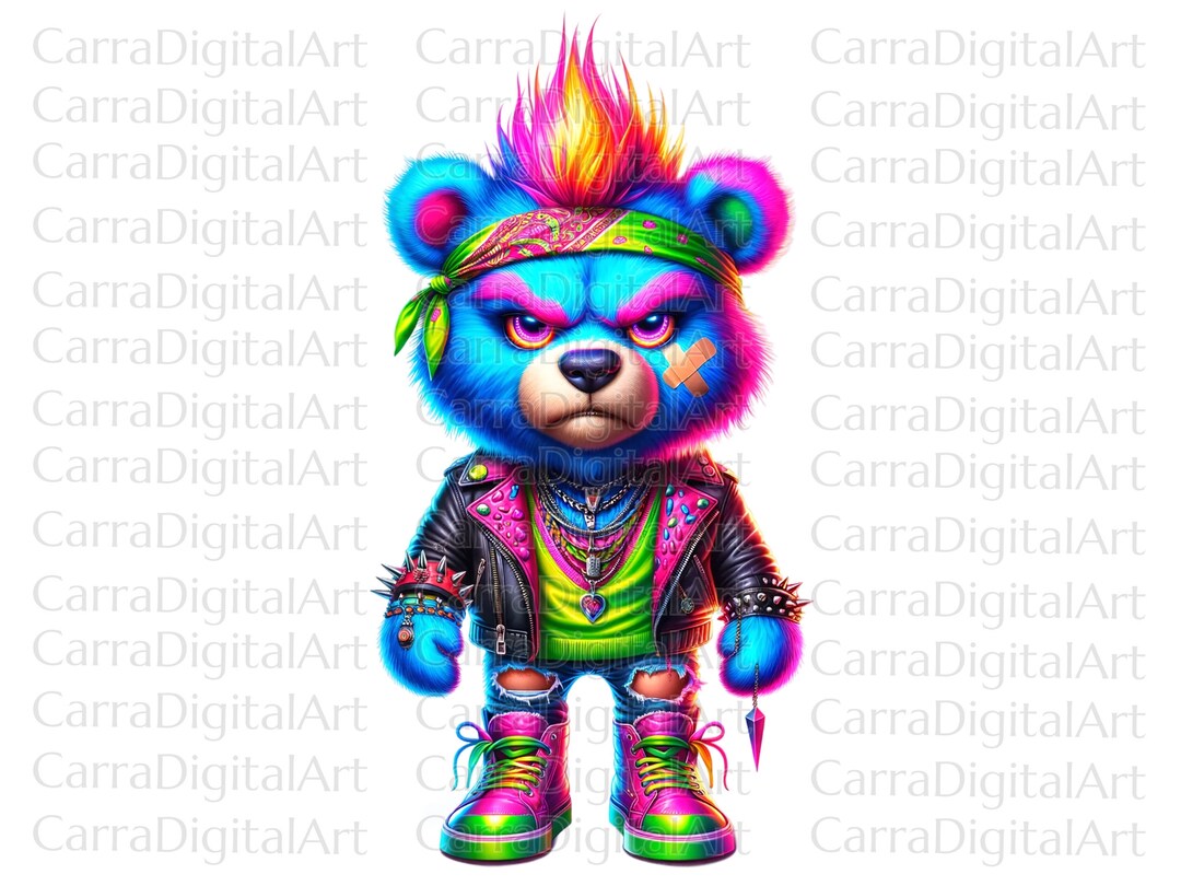 Colorful Punk Rock Teddy Bear PNG, Vibrant Digital Clipart, Unique ...