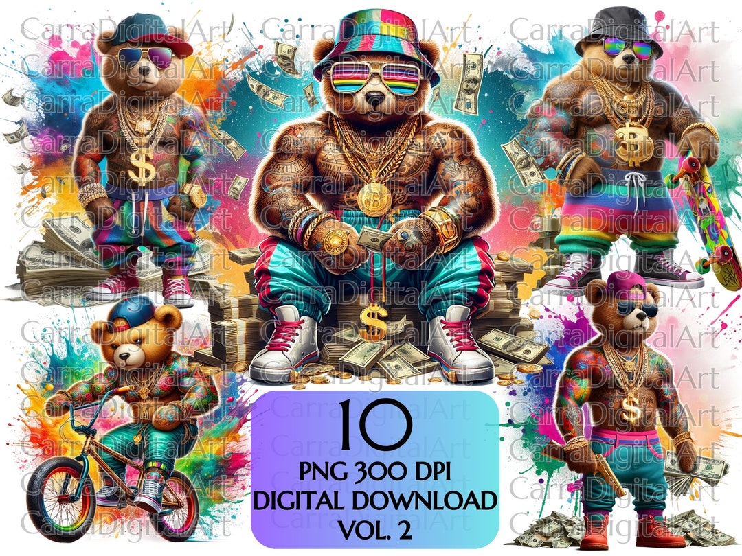 Hip Hop Teddy Bear Clipart Png Design, Gangsta Rap Teddy Bear Png ...