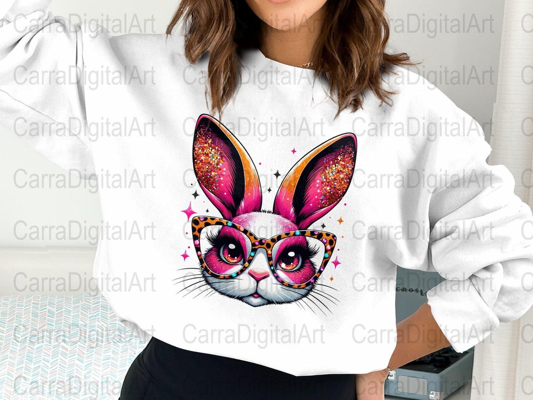 Cute Easter Bunny Face PNG, Sparkly Glitter Bunny Ears, Digital ...