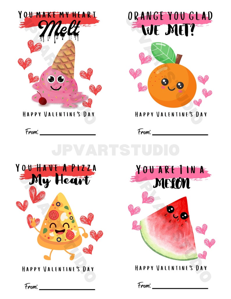 8 Printable Valentine's Day Cards, Kids Valentine, Food Pun Valentine's ...