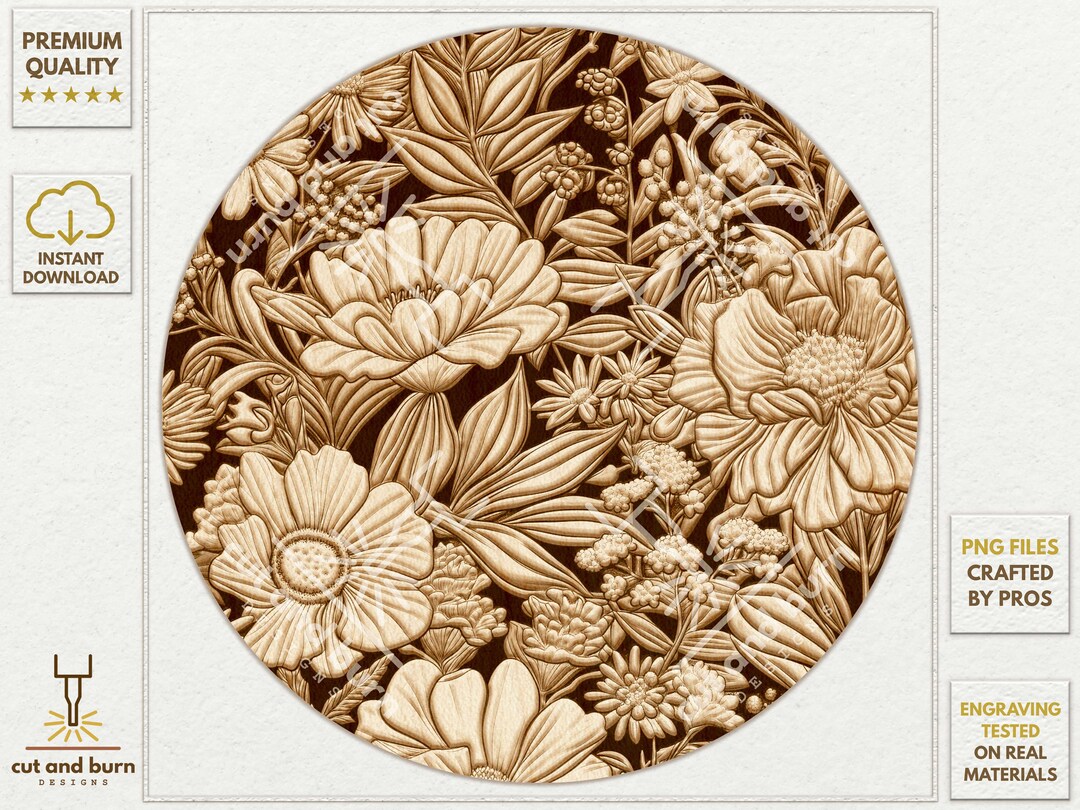 PNG Files Made for Laser Engrave | Floral Pattern, Round Floral Desing ...