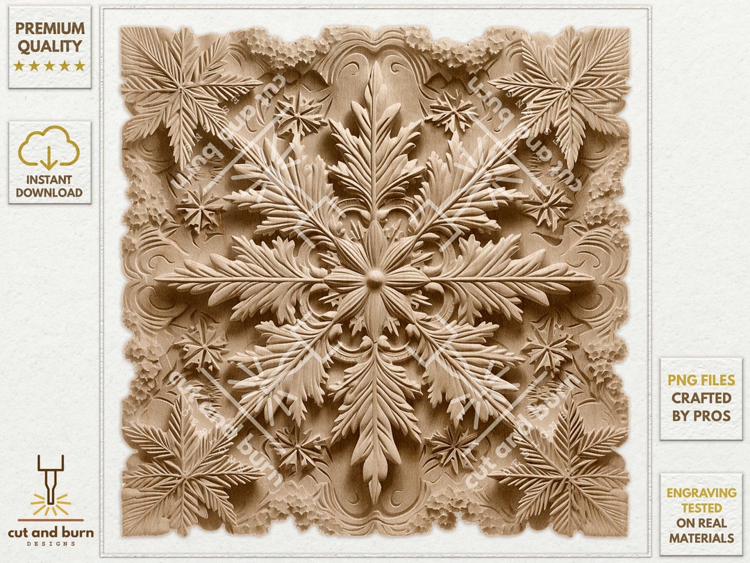 Laser Burn Snowflakes PNG for 3D Illusion Engrave, Laser Ready, Digital ...