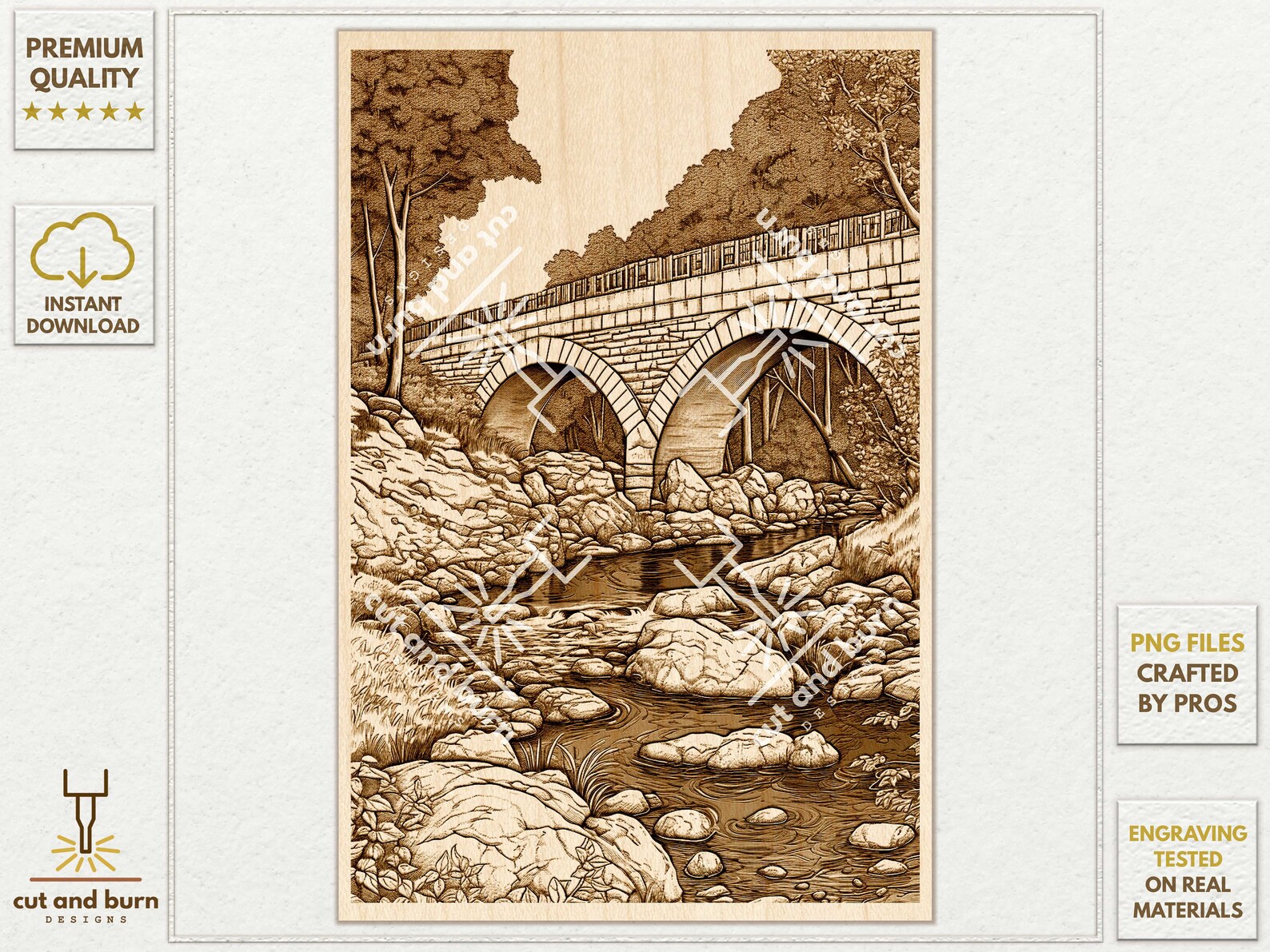 Image Files Made for Laser Engrave | Bridge, River, Stones, Road, Trail ...