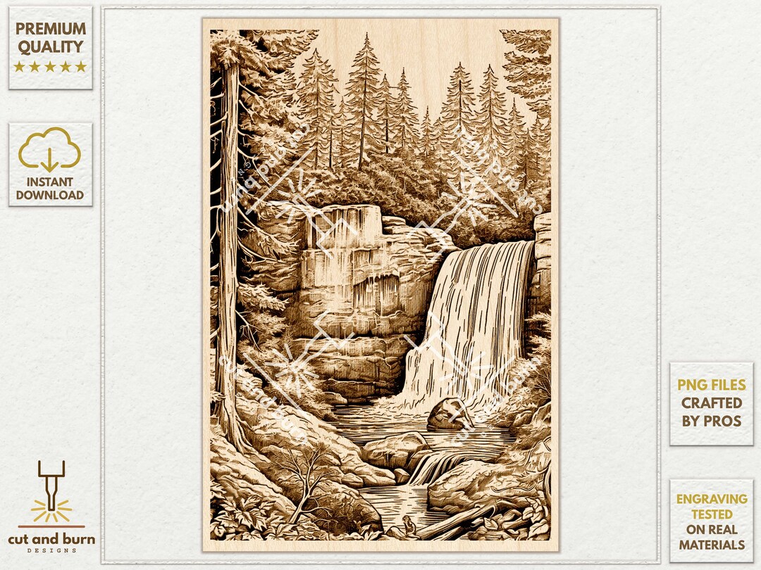 Graphic Files Made for Laser Engrave | Mountains, River, Waterfall ...