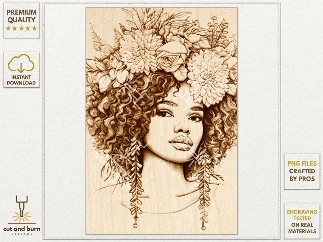 PNG Files Made for Laser Engrave Girl, Woman, Potrait, Wreath, Floral ...