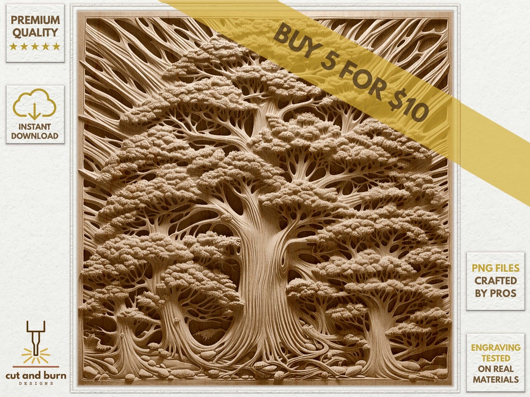Laser Burn Sequoia PNG for 3D Illusion Engrave, Laser Ready, Digital ...