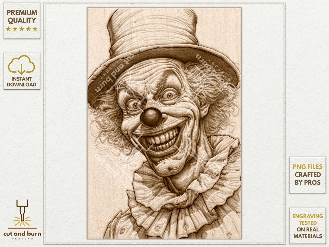 Scary Clown, Horror Circus, Laser Burn PNG for 3D Illusion Engrave ...