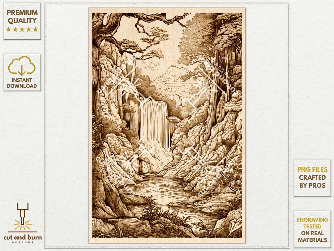 PNG Files Made for Laser Engrave | Waterfall, Forest, Mountains, River ...