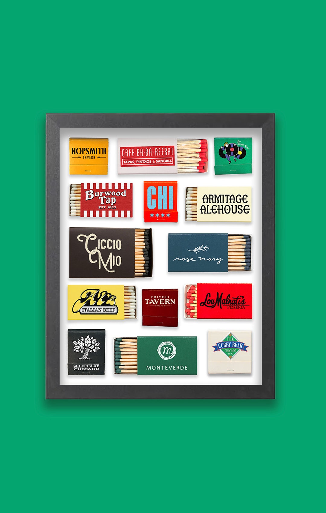 Chicago Eats Matchbox Collage Vintage CHI Framed Restaurants Print ...